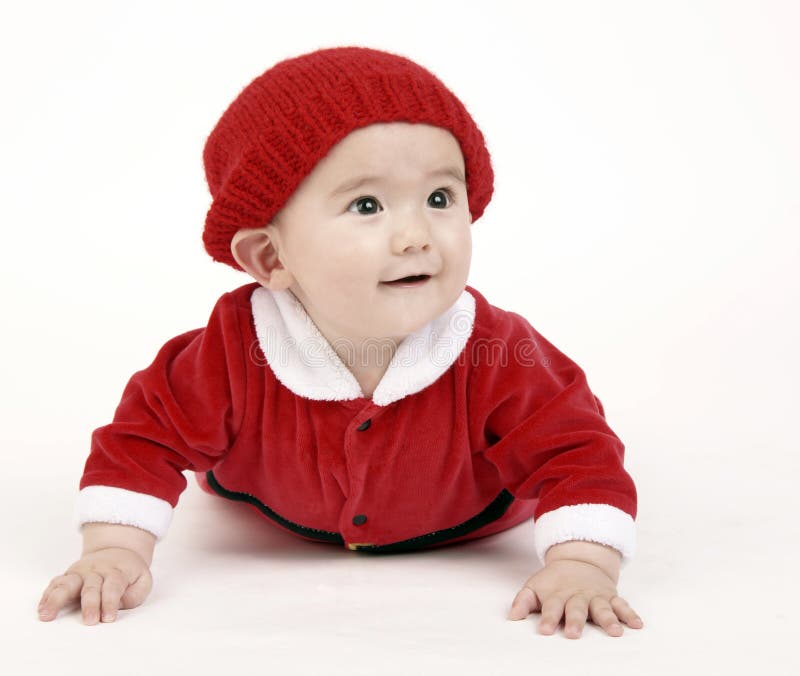 Baby Boy in Red Christmas Santa Outfit Stock Image - Image of months ...