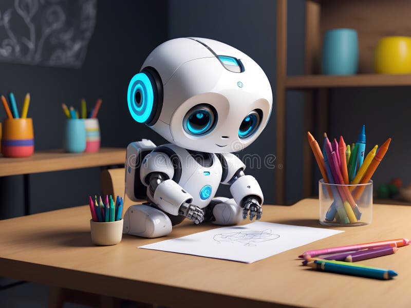 A Baby Robot Learning from Human Stock Illustration - Illustration of ...