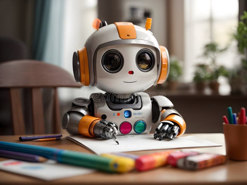 A Baby Robot Learning from Human Stock Illustration - Illustration of ...