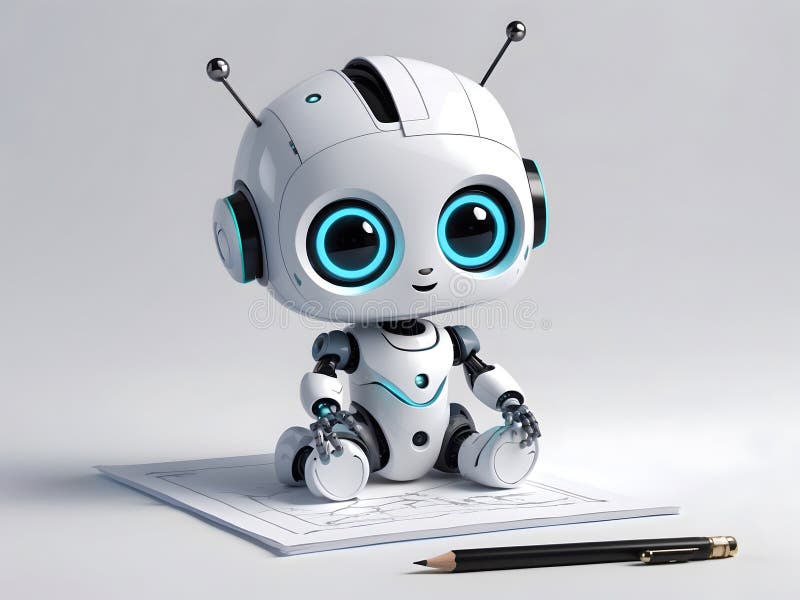 A Baby Robot Learning from Human Stock Photo - Image of reading, people ...