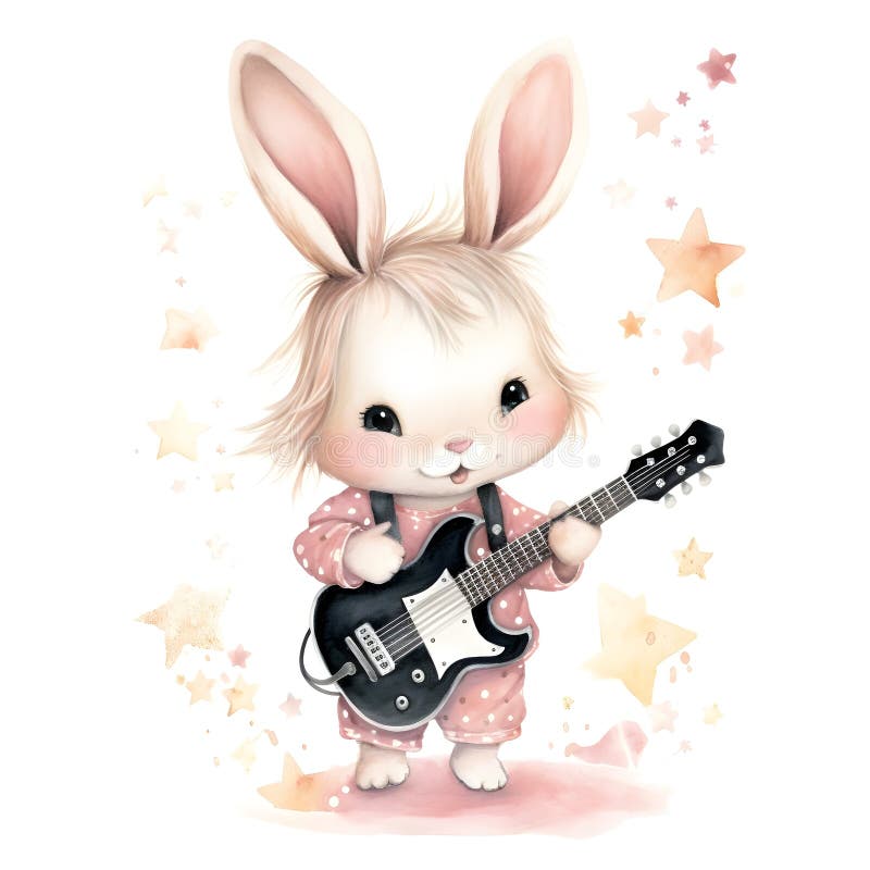 Baby Rockstar Cute Bunny Cute Bunny Watercolor Stock Illustration ...