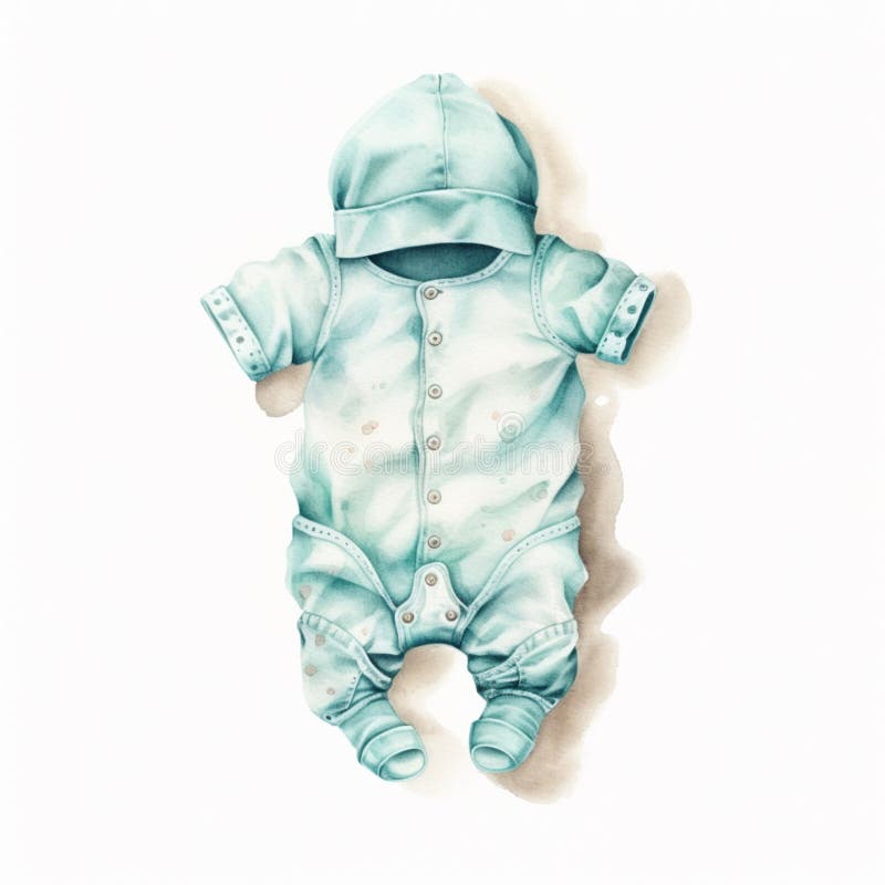 Baby Romper Drawing in Various Fashions Using Watercolor Medium. Stock ...