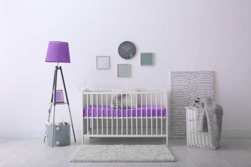 Baby Room Interior with Crib Stock Image - Image of apartment, detail ...