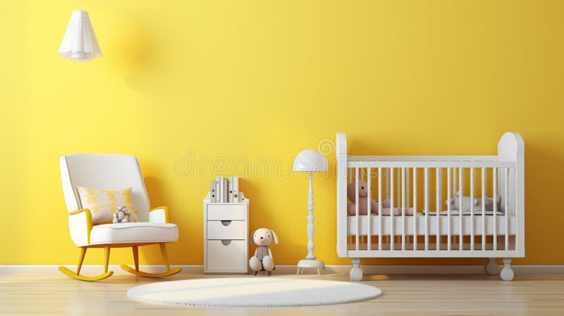 Baby Room with Yellow Chair and White Cot. Generative Ai Stock ...