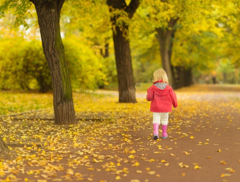 Baby Running in Park. Rear View Stock Image - Image of adorable ...