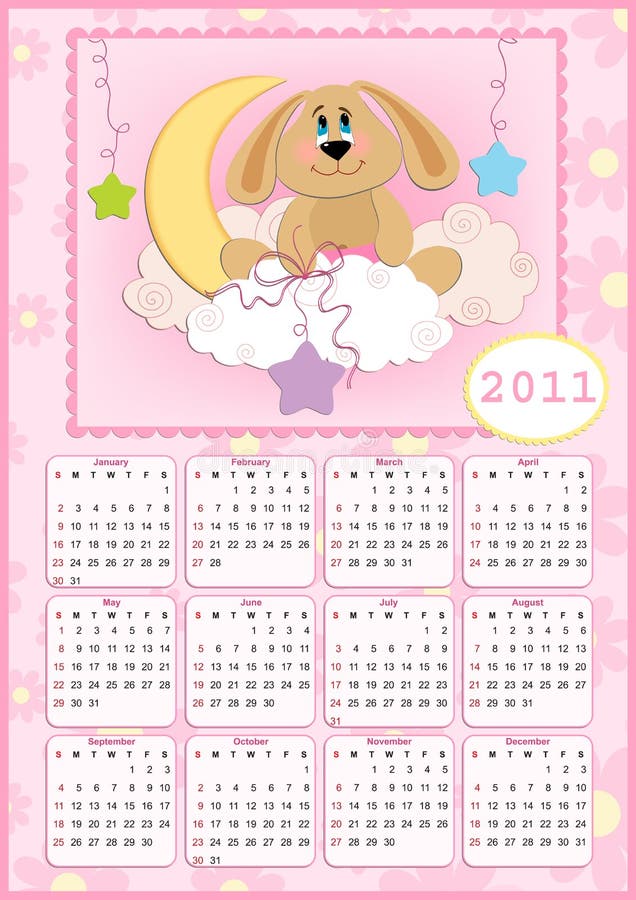 Baby s calendar for 2011 stock vector. Illustration of bunny - 15202128