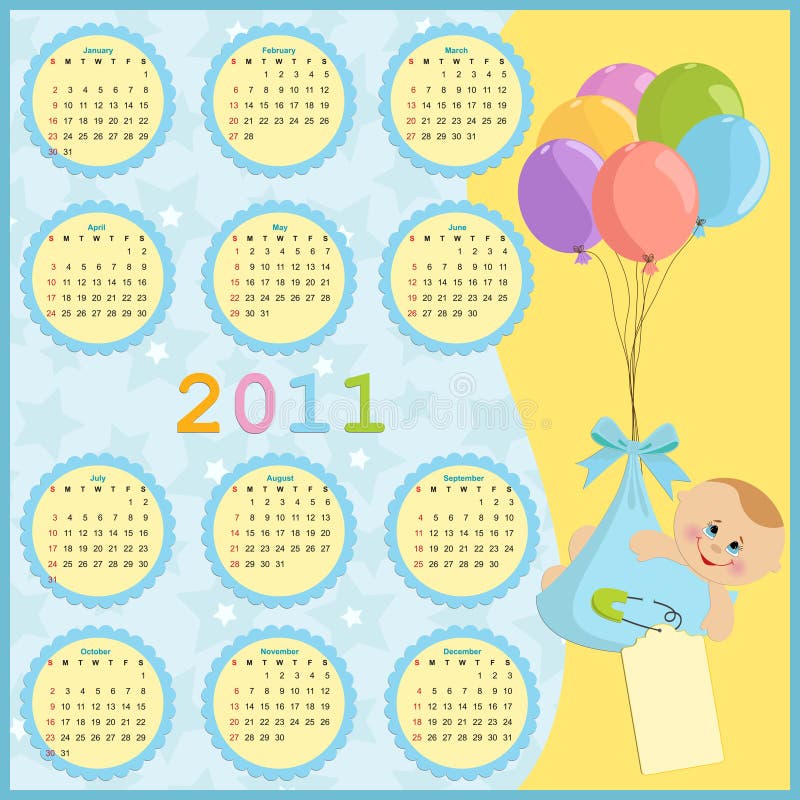 Baby s calendar for 2011 stock vector. Illustration of beautiful - 15202152