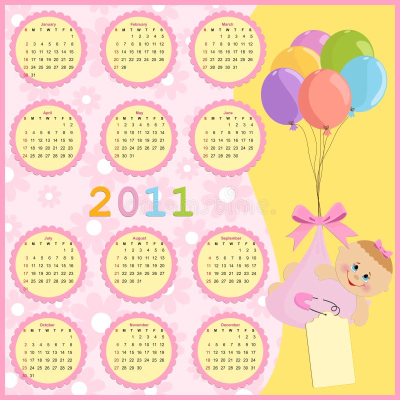Baby s calendar for 2011 stock vector. Illustration of cartoon - 15202157