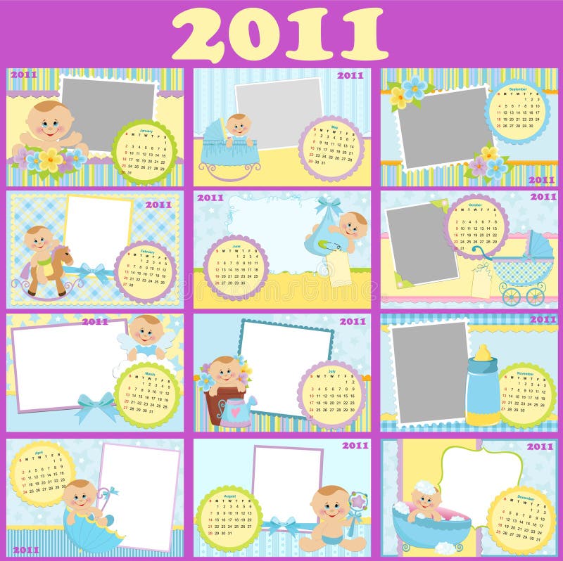 Baby s calendar for 2011 stock vector. Illustration of august - 16863393