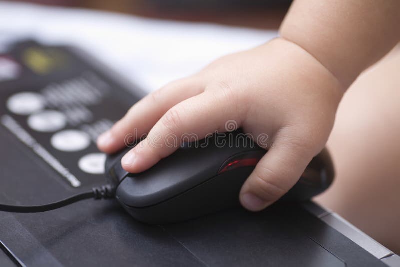 Baby S Hand Using Computer Mouse Stock Image - Image of house ...