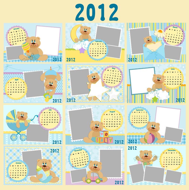 Baby S Monthly Calendar for 2012 Stock Vector - Illustration of heart ...