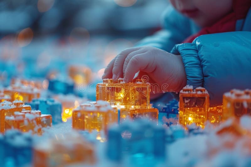 Baby S Small Hand Selecting Vibrant Interlocking Plastic Building ...