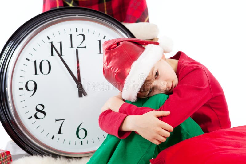 Baby in Santa Claus Hat Waiting for Gift Stock Image - Image of watch ...