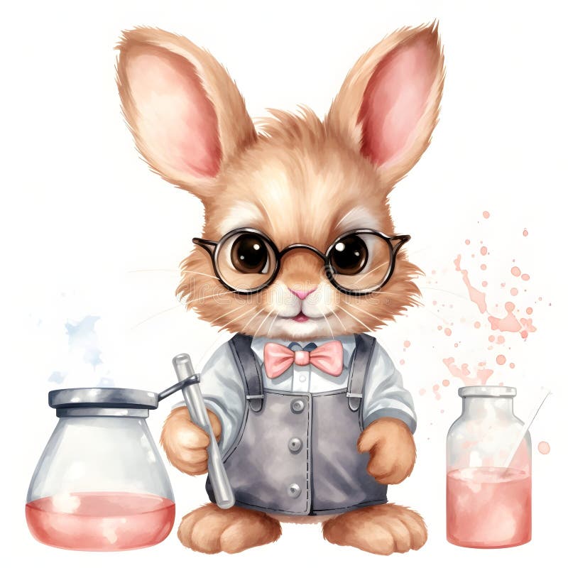 Baby Scientist Cute Bunny Cute Bunny Watercolor Stock Illustration ...