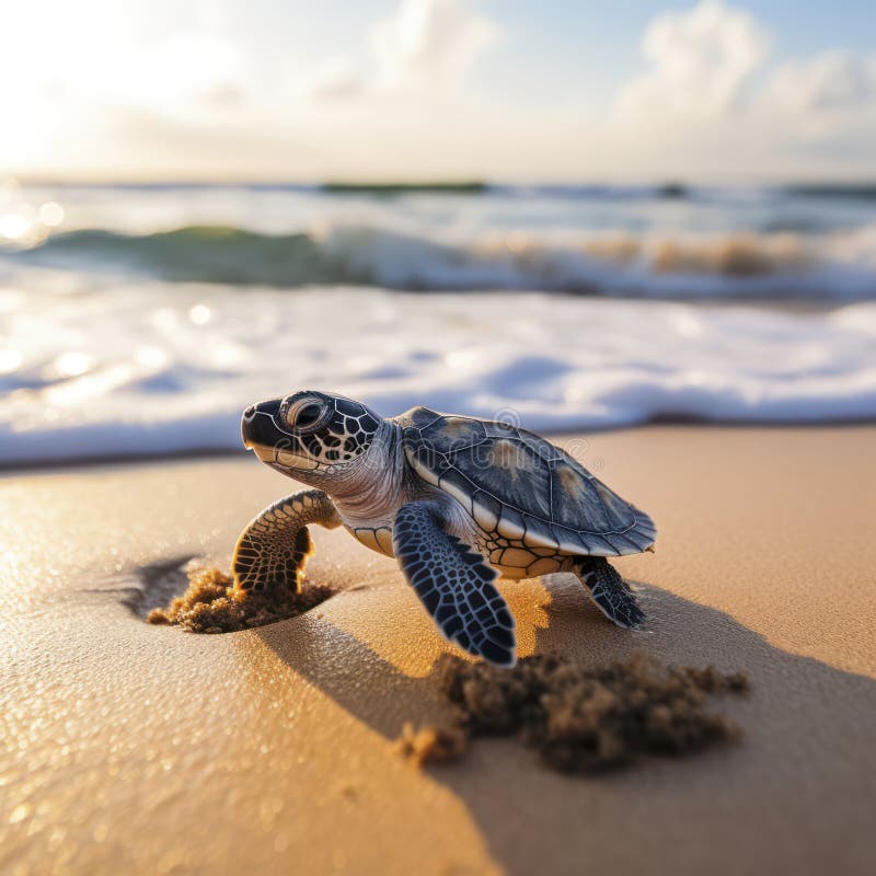 Baby Sea Turtle on Beach Running Towards the Ocean Stock Image - Image ...
