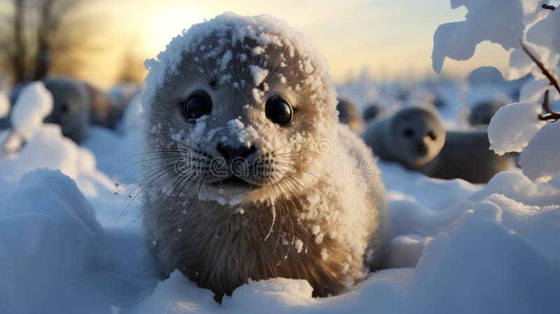 Baby Seal in the Snow. Generative AI. Stock Illustration - Illustration ...