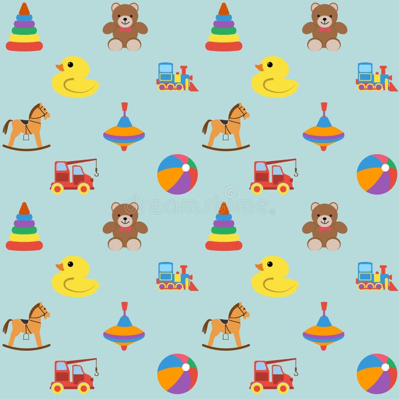 Baby Seamless Pattern with Colored Icons, for Boy Stock Vector ...