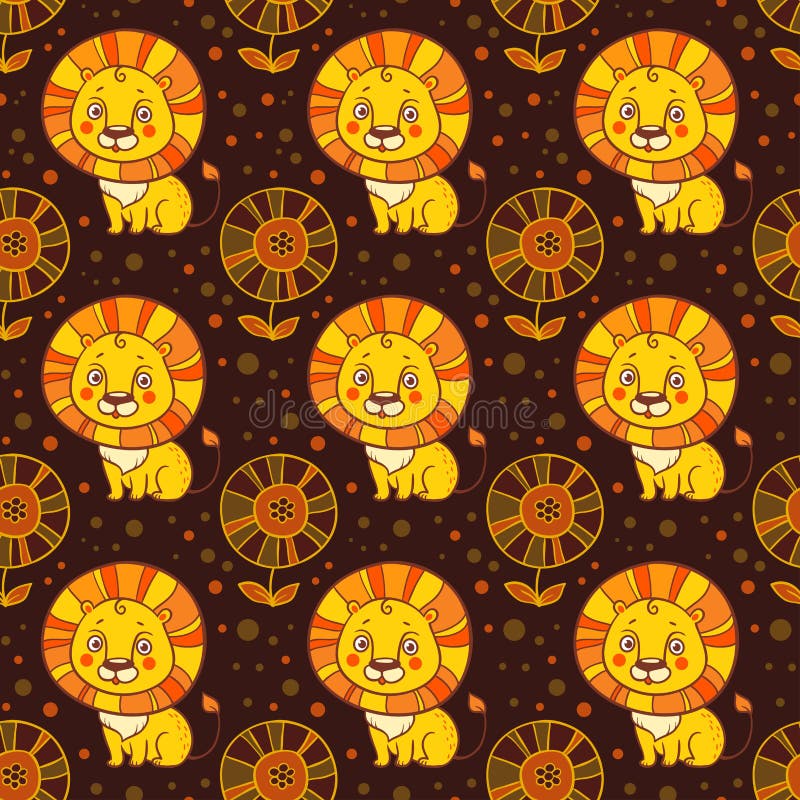 Baby Seamless Pattern of Cute Little Lion. Stock Vector - Illustration ...