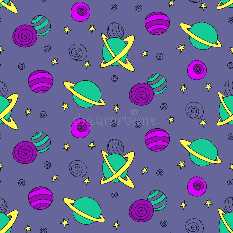 Baby Seamless Pattern. Different Multi-colored Cartoon Planets and ...
