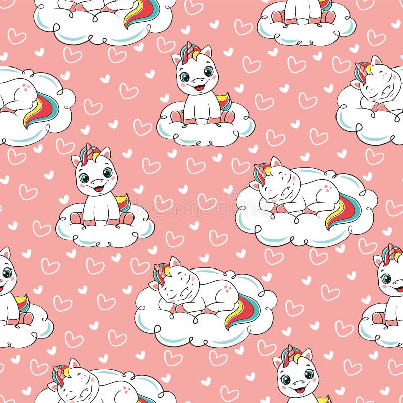 Baby Seamless Pattern. Seamless Pattern with Cute Unicorns on Pink ...
