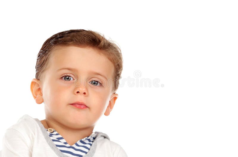 Baby with a Serious Expression Stock Image - Image of person, hair ...