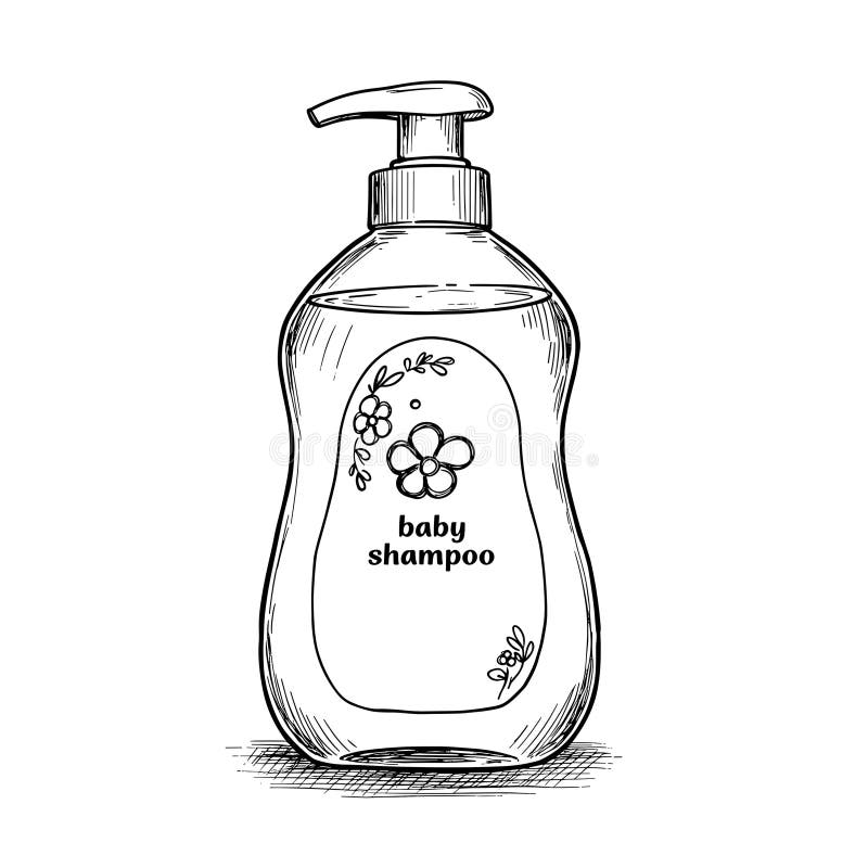 Baby Shampoo Bottle Illustration in Line Art Style Stock Illustration ...