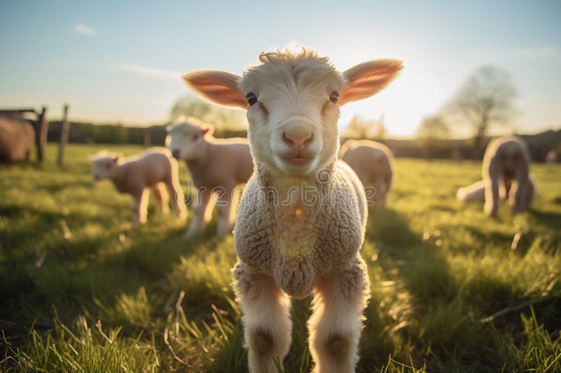 A Baby Sheep Standing in a Field of Grass Stock Illustration ...