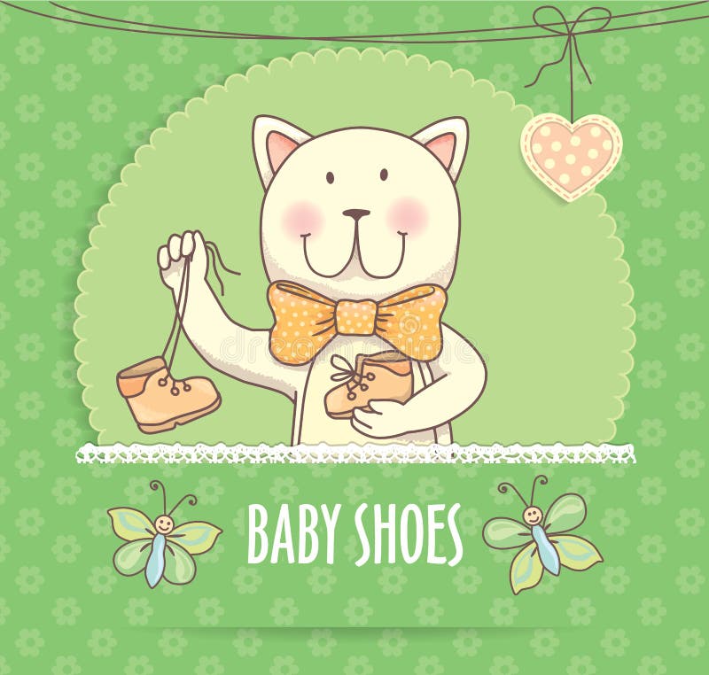 Baby shoes banner with cat stock vector. Illustration of card - 63520299