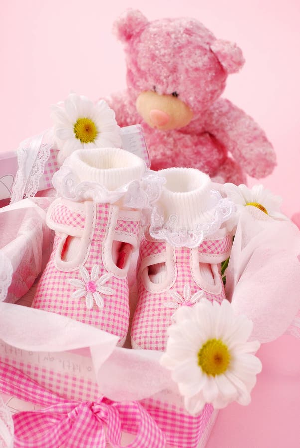 Baby Shoes for Girl in Gift Box Stock Image - Image of fabric, daisy ...