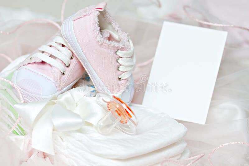 Baby Shoes and Pacifier on Diapers. Photo Frame Stock Image - Image of ...