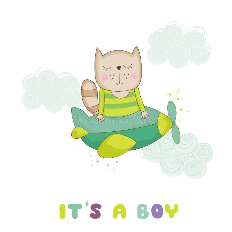 Baby Shower or Arrival Card - Baby Cat Flying on a Plane Stock Vector ...