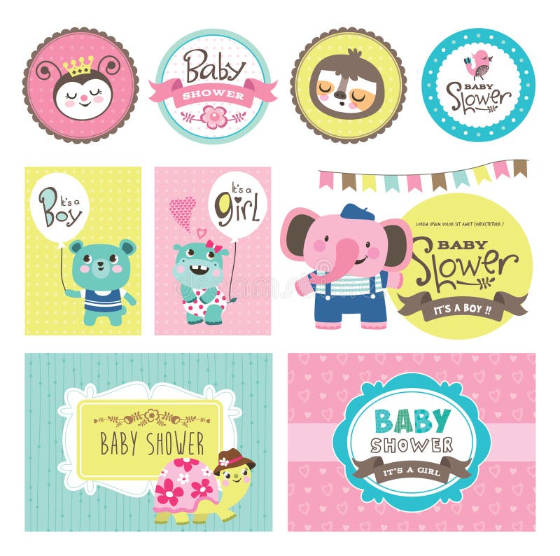 Baby Shower Invitation Vector Set. Stock Vector - Illustration of ...