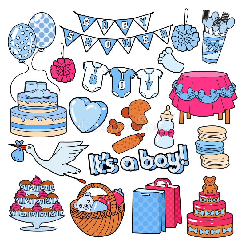 Baby Shower it is a Boy Party Doodle with Baby Elements Stock Vector ...