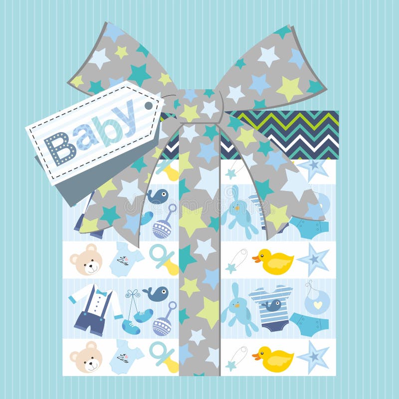 Baby Shower Card Design with Present and Tag Stock Vector ...