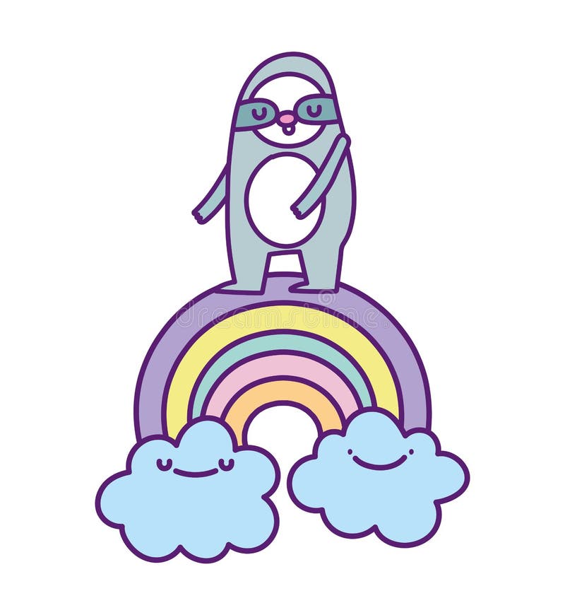 Baby Shower Cute Sloth Rainbow with Clouds Cartoon Stock Vector ...