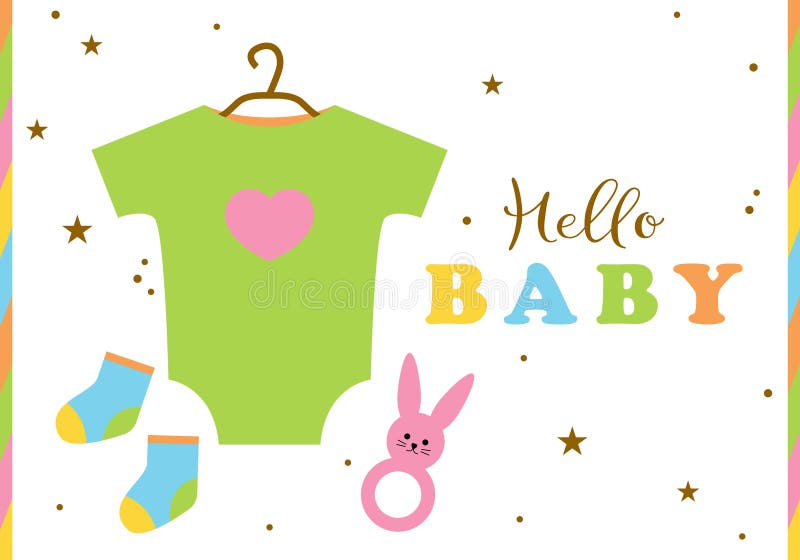 Baby Shower Invitation. Hello Baby Card Vector Illustration Stock ...