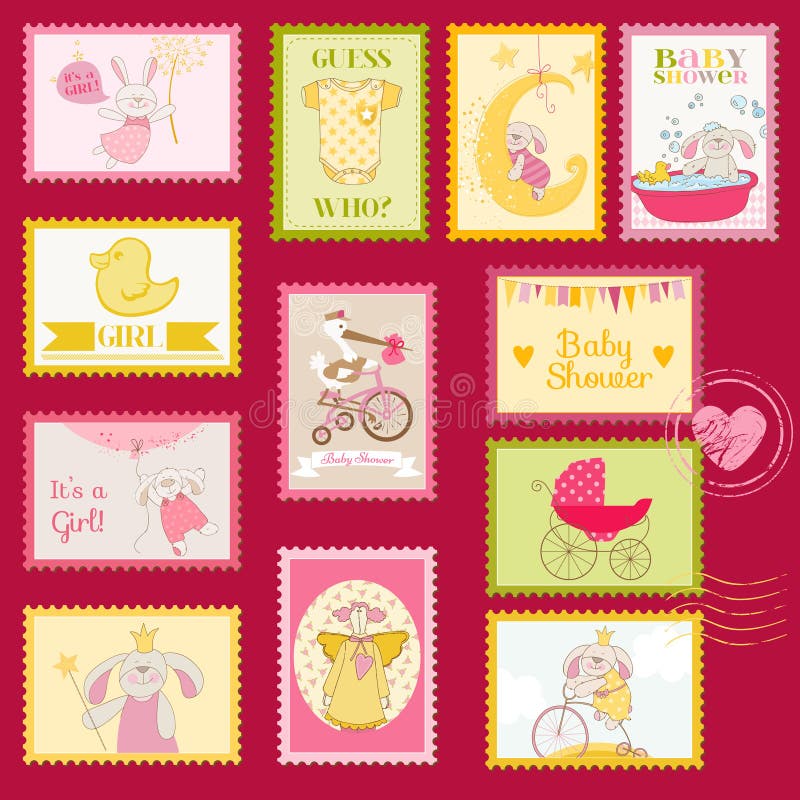Sweet Postage Stamps Vector Set Stock Vector - Illustration of ...
