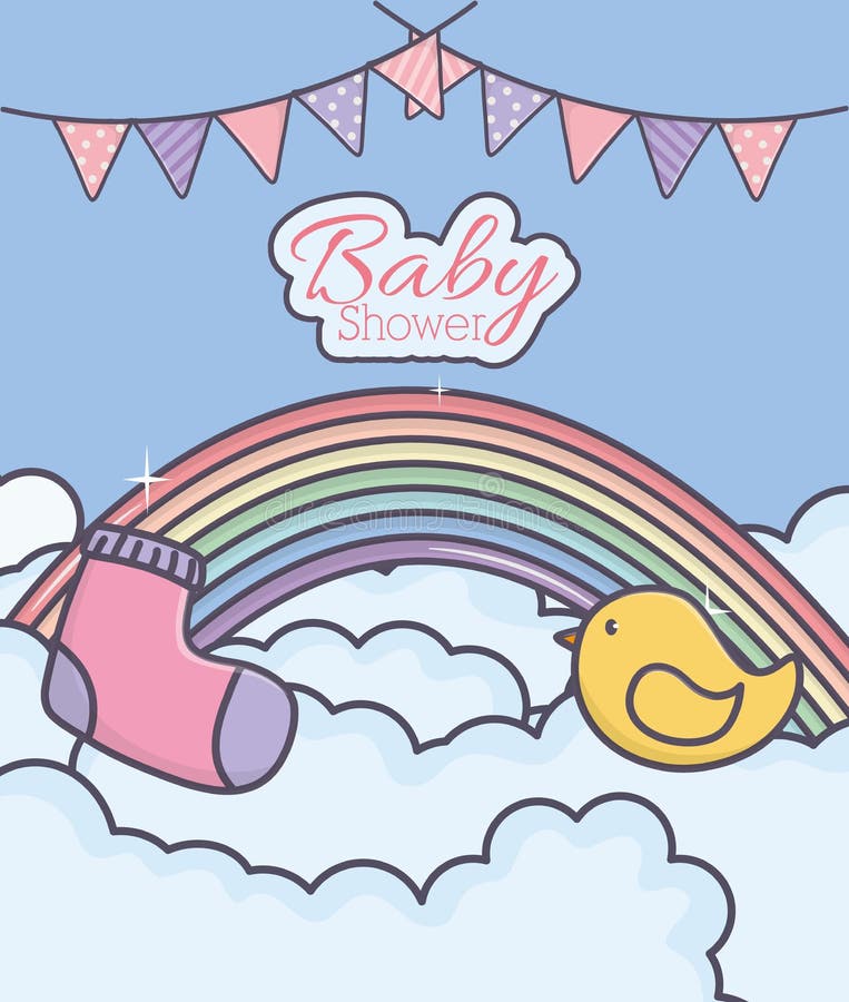 Baby Shower Sock Duck Rainbow Bunting Clouds Stock Vector ...