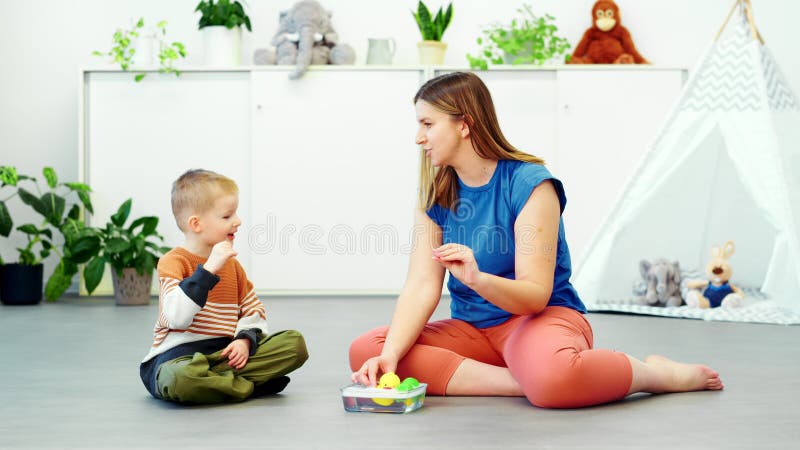 Baby Sign Language. Nonverbal Child Learning To Sign with the Help of a ...