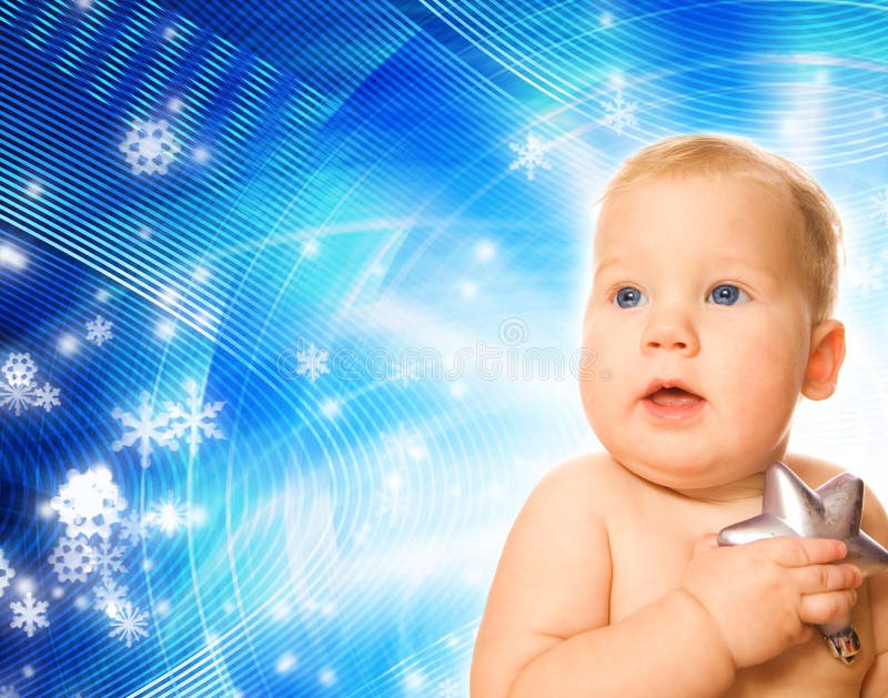 Baby with a silver star stock image. Image of birthday - 3718577