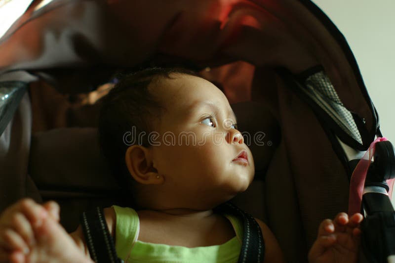 Baby Sit on Her Stroller Look Left Stock Image - Image of human, baby ...