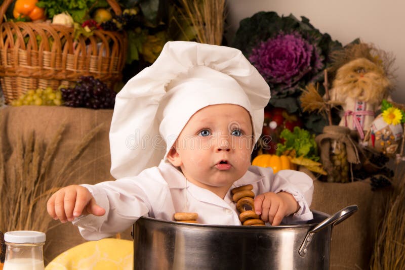 Baby Wearing a Chef Hat Inside a Cooking Stock Pot Stock Image - Image ...