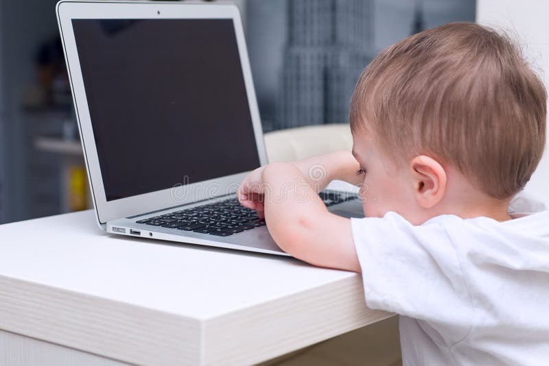Baby Sitting at the Laptop and Play Stock Image - Image of people ...