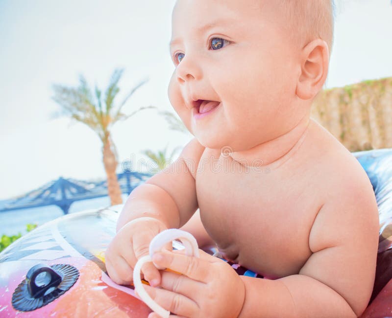 Baby Sitting in Little Pool on the Sea Beach Stock Image - Image of ...