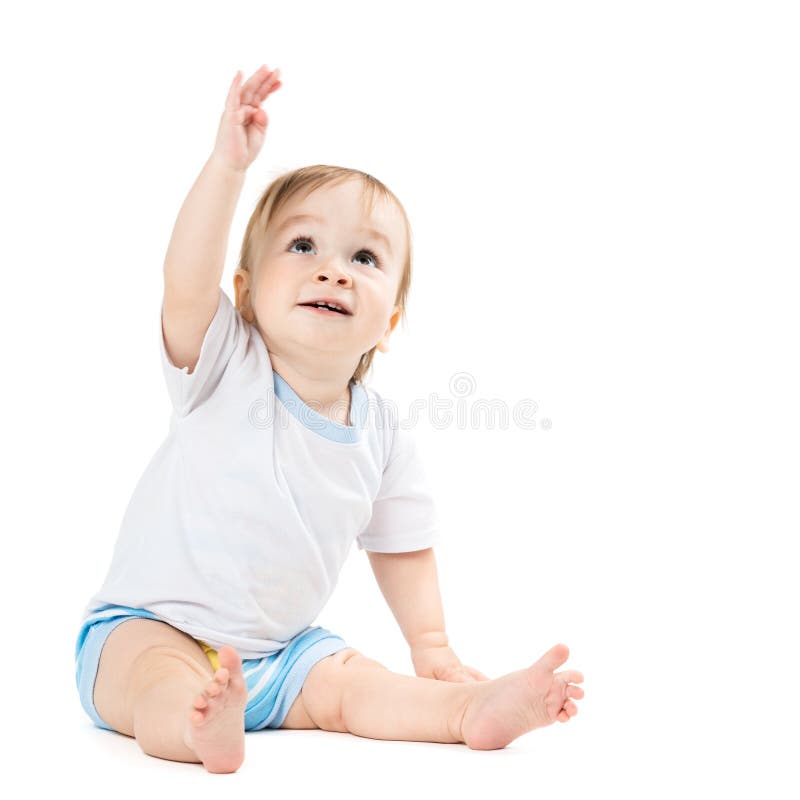 Baby reaching up stock photo. Image of studio, child, caucasian - 4080836