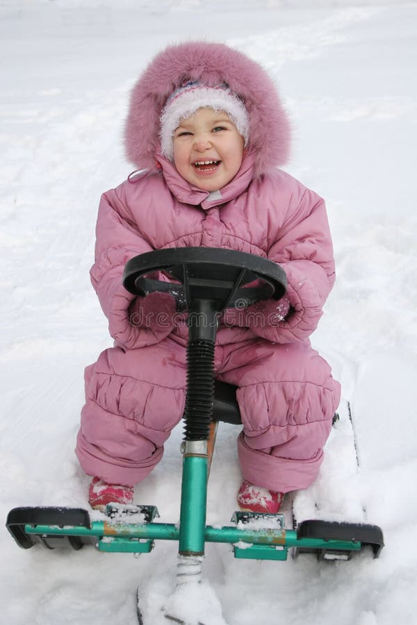 Baby on sled stock photo. Image of leisure, jacket, dress - 1870112