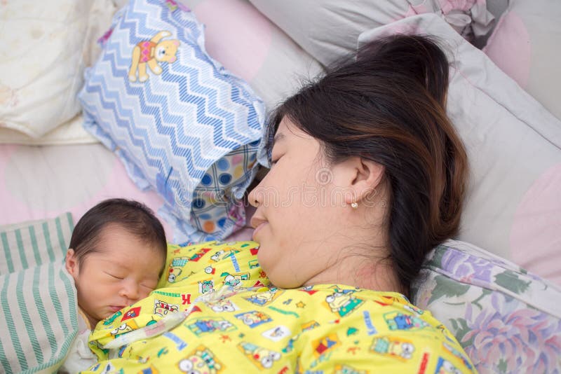 Baby Sleep with Mom stock image. Image of beautiful - 102558711