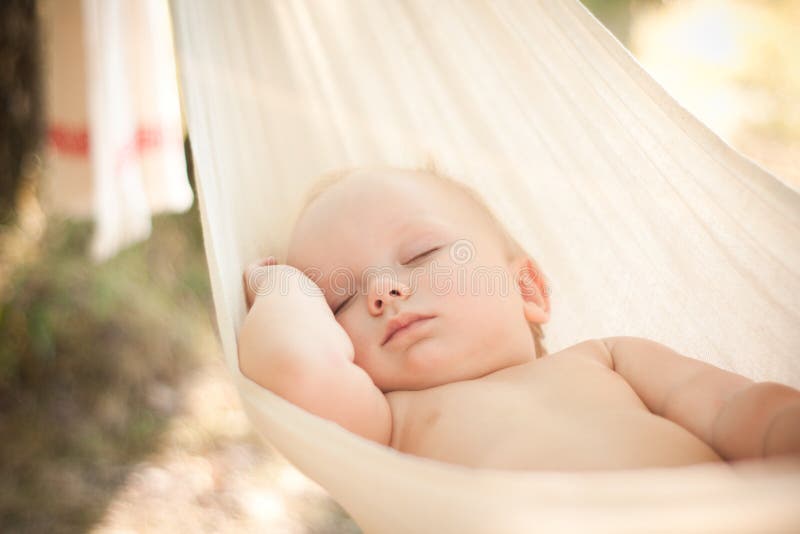 Baby Sleep Quiet into Hammock Stock Image - Image of blond, beautiful ...