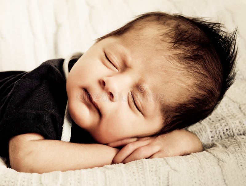 Baby sleeping stock photo. Image of basket, hair, posing - 11938546