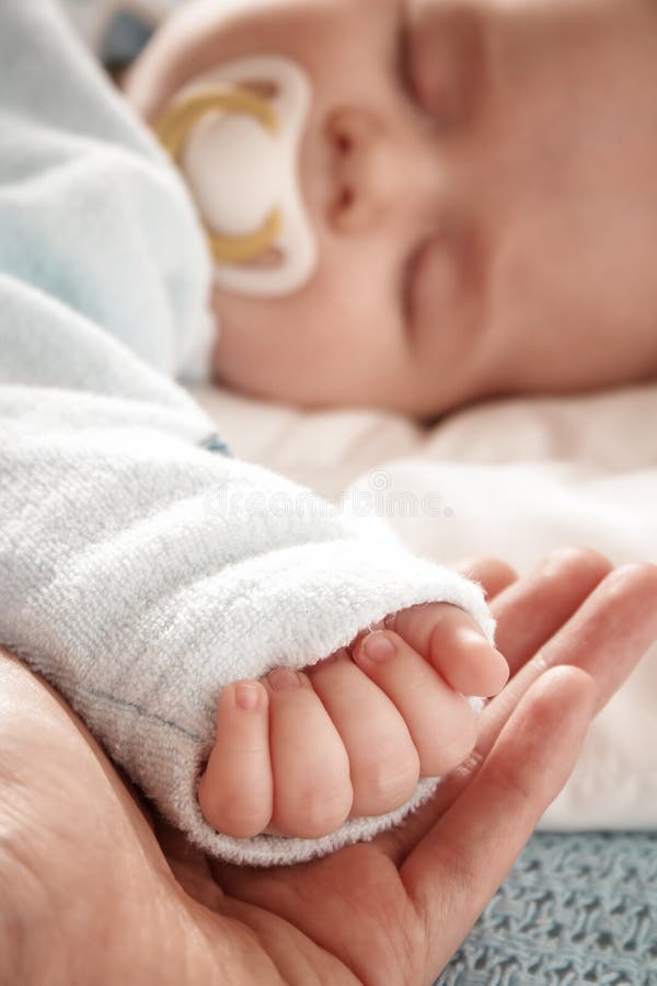 Baby Sleeping on Blue Blanket Stock Photo - Image of blue, childhood ...
